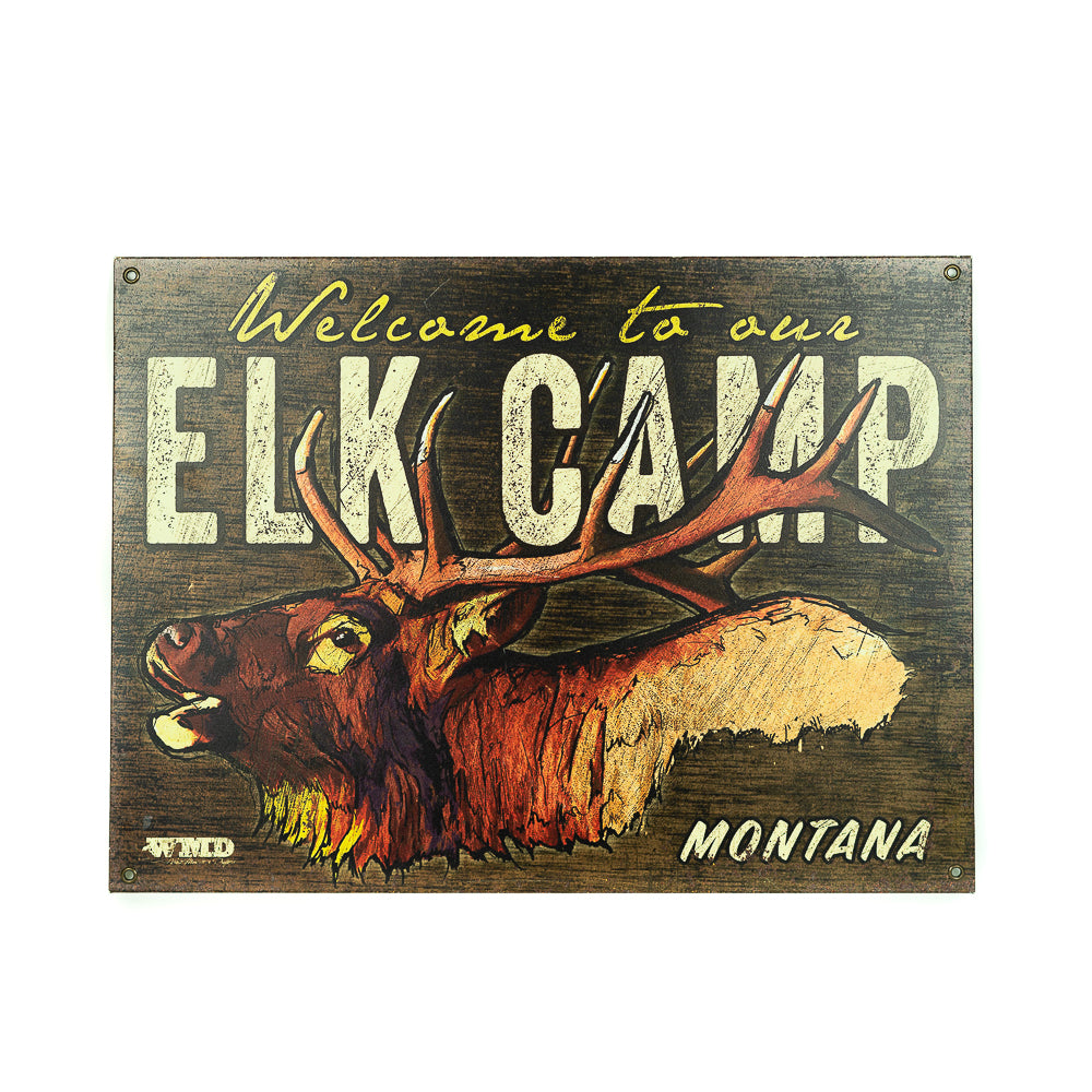 Montana Elk Camp Metal Sign by Meissenburg Designs – Montana Gift Corral